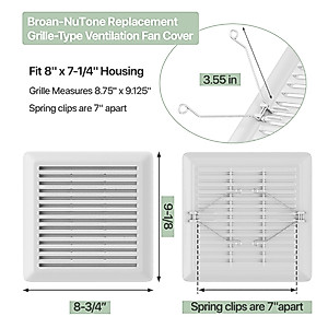 C350GN Bathroom Plastic Grille Cover with Springs for Broan-NuTone 695 and 696N Ventilation Fans, S97017068 Replacement for Broan-NuTone Wall-Mount Exhaust or Bathroom Vent Fan Grille, 1 Pack