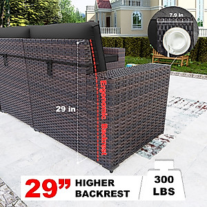 Piltwoff 6 Pieces Waterproof Outdoor Patio Set, Modern All-Weather Outdoor Patio Furniture Sets with 5 Black&Brown Chairs. Outdoor Sectional Sofa for Garden/Backyard/Balcony(Grey)