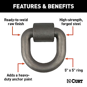 CURT 83770 5 x 5-Inch Weld-On Trailer D-Ring Tie Down Anchor, 46,760 lbs Break Strength