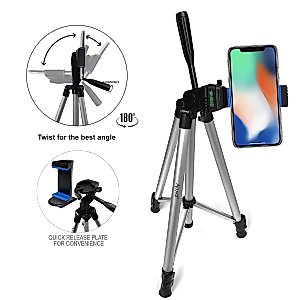 Acuvar 50" Smartphone/Camera Tripod Fits All smartphones iPhone 12 Max, 11 Pro Max, 11 Pro, 11, Xs, Max, Xr, X 8, 8+, 7, 7 Plus, Android Note 10 (Universal Mount + Remote)
