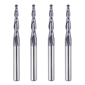 SpeTool 4PCS Tapered End Mill Bits 1/4 inch Shank with 3mm Ball Nose ( 1.5mm Radius )CNC Engraving Bits HRC55 TiAlN Coated for 3D and 2D Wood Acrylic Carving