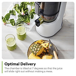 Hurom H-200 Easy Clean Electronic Juicer Machine (White) - Self Feeding Slow Juicer w Big Mouth Hopper to Fit Whole Fruits & Vegetables - Healthy Living - Rinse Clean No Scrub BPA Free Easy Assembly