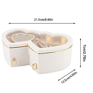 Ballerina Music Box Musical Jewelry Box, Double Heart Ballerina Musical Jewelry Box Storage Case Music Gift Box with Removable Magnetic Ballerina Dancer Birthday Bedroom Decor (white)