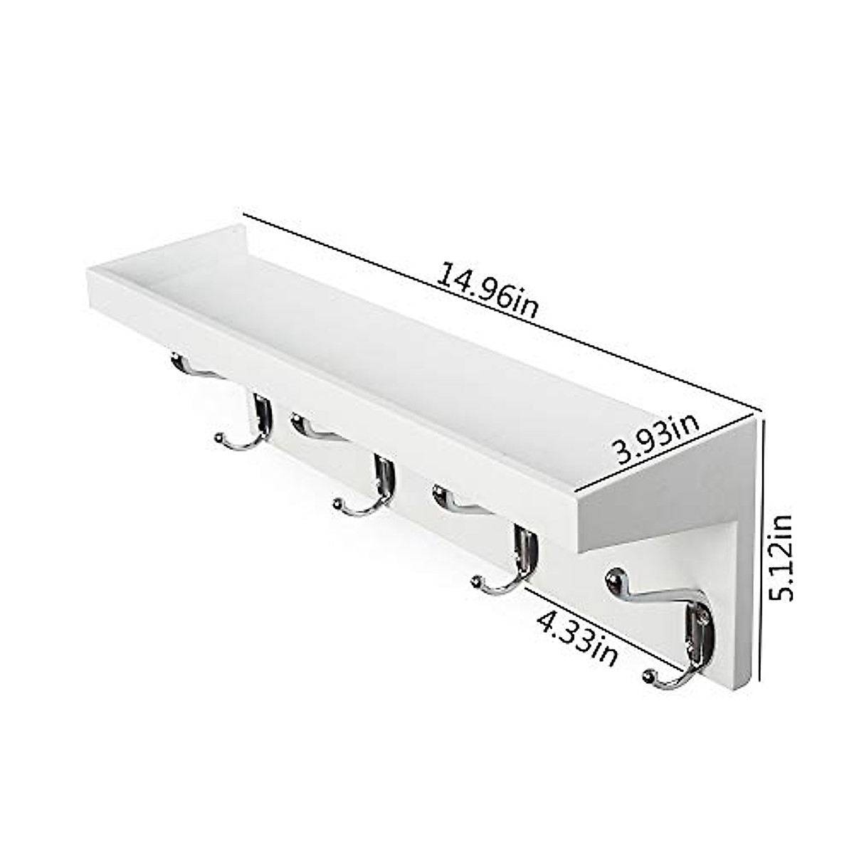 AHDECOR Entryway Floating Wall Mounted Coat Rack, Storage Hanging Shelf with 4 Durable Hangers, White, Set of 2