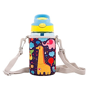 2 Pack-Children's Water Bottle Carrier, Protect and insulate your water bottle, With adjustable straps, Suitable for most children's water bottles - Dinosaurs + Giraffe