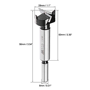 uxcell Forstner Drill Bits 28mm, Tungsten Carbide Wood Hole Saw Auger Opener, Woodworking Hinge Hole Drilling Boring Bit Cutter (Black, Silver Tone)