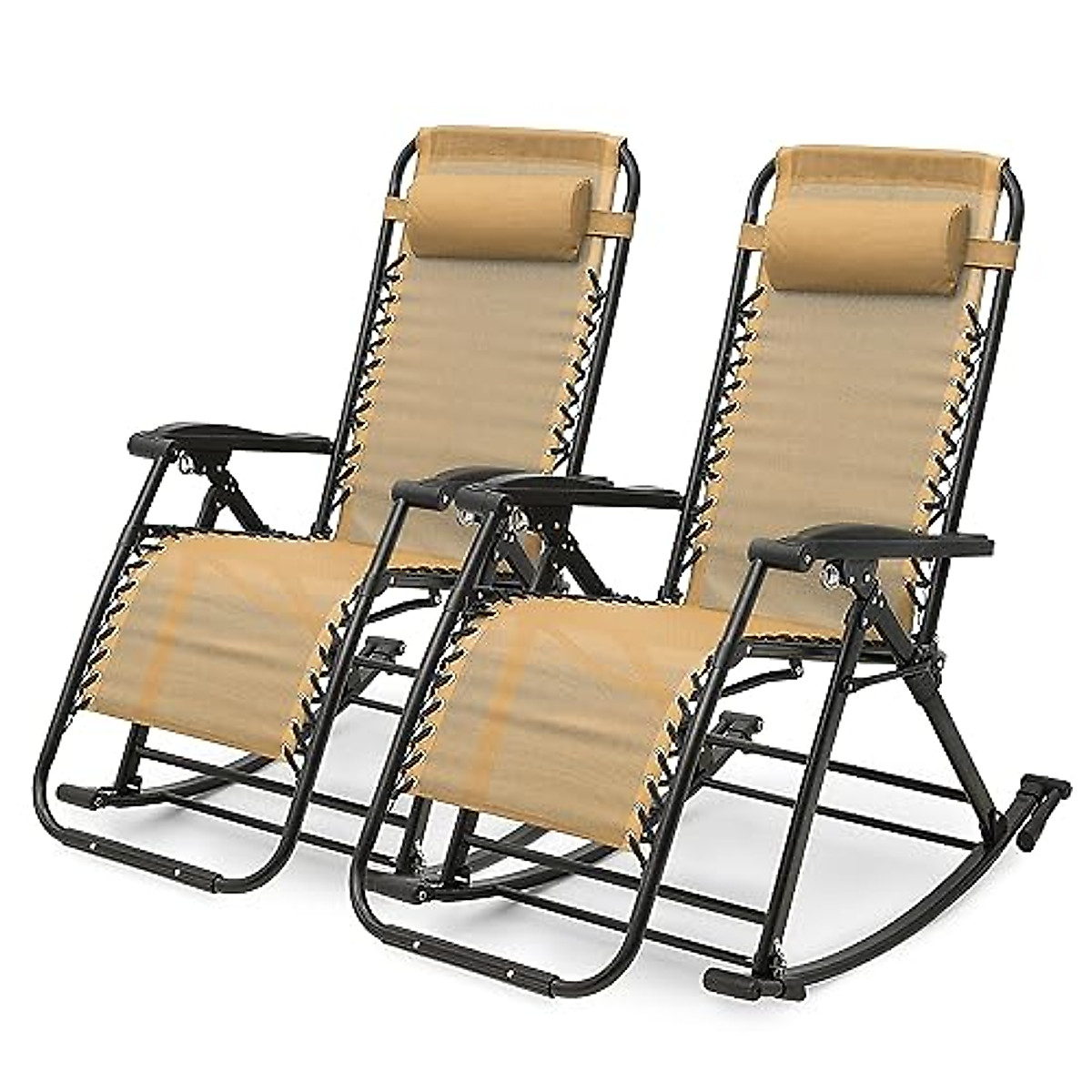 Set of 2 Foldable Rocking Zero-Gravity Chair Adjustable Foot Patio Lounge Chaise