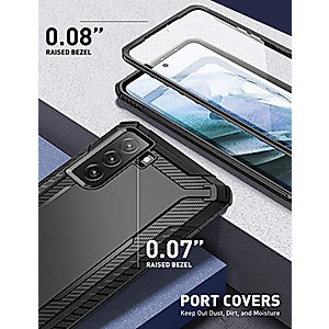 Clayco Xenon Case for Samsung Galaxy S21 FE 5G, [Built-in Screen Protector] Full-Body Rugged Cover Compatible with Fingerprint Reader, 6.4 inch 2022 Release (Black)
