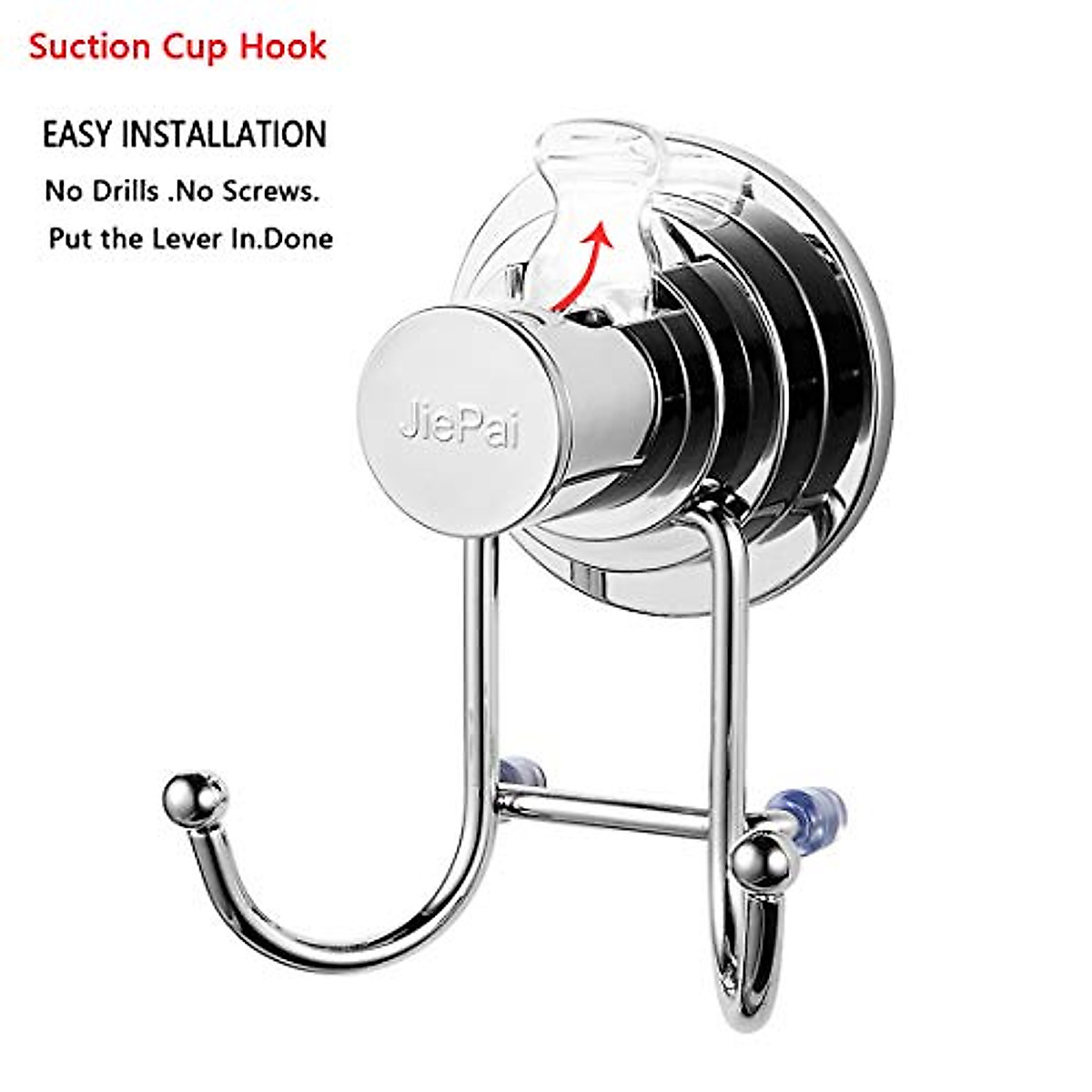 JiePai Suction Cup Towel Hooks,Shower Towel Holder for Bathroom,Suction Shower Towel Rack Organizer for Towel, Bathrobe,Loofah,Coat,Bags,Chrome (2 Pack)