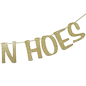 Boats N' Hoes Banner Sign Garland Gold Glitter for Bachelorette Nautical Theme Engagement Bridal Shower Birthday Decor Photo Booth Props