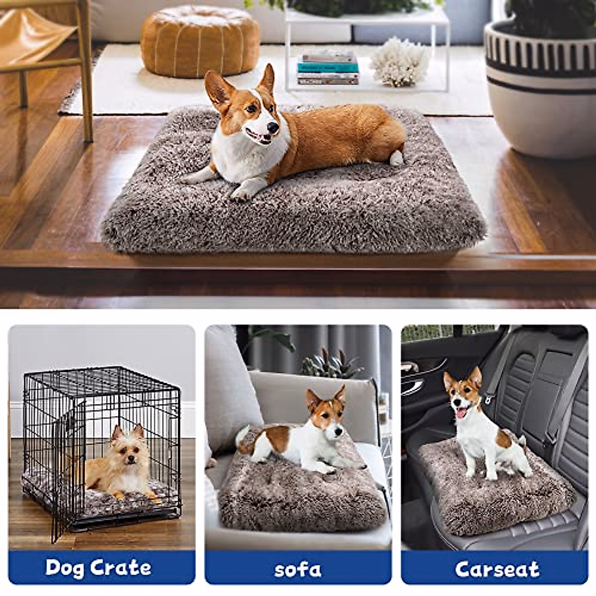 ULIGOTA Dog Bed Crate Pad for Large Dog 36 inch Dog Crate Beds for Large Dogs, Deluxe Plush Anti-Slip Pet Beds, Fulffy Kennel Pad