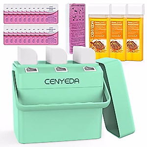 3 IN 1 Roll On Waxing Kit, CENYEDA Hair Removal Triple Roll-On Wax Warmer with 3 Honey Wax Cartridge Depilatory Wax Roller Refill for Legs Arms and Underarm, Upgrade Heating System-Just 13 Mins(Green)