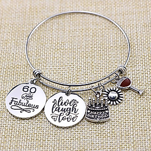 Memgift 60th Birthday Gifts for Women Stainless Steel Charm Bracelet Gift Jewellery