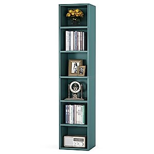 LITTLE TREE 70.9 Inch Tall Narrow Bookcase, Corner Bookshelf 6 Tier Cube Display Shelf Storage Organizer for Small Space, Blue
