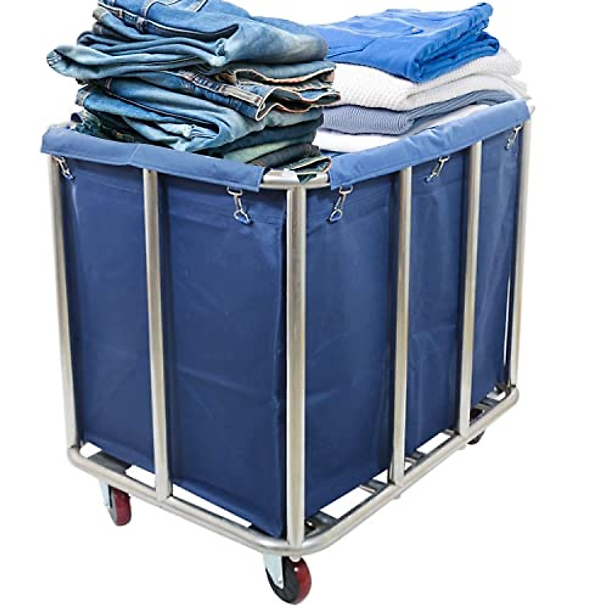 Home Laundry Cart on Wheels 12 Bushel Heavy Duty Canvas Laundry Carts Large Rolling Commercial Laundry Baskets Trucks with Steel Frame and Waterproof Oxford Cloth, 300 Lbs Weight Capacity