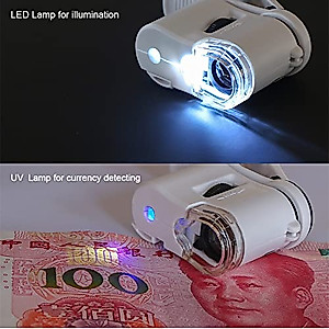 60x Pocket Microscope, Handheld Portable LED Lighted Magnification Endoscope with a Mobile Phone Adapter Clip, Built-in UV and LED Flashlight