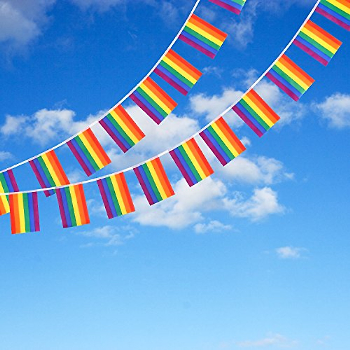 Whaline 38 Flags Gay Pride Banner, Rainbow String Bunting Indoor/Outdoor for LGBT Festival Party Celebration Decoration