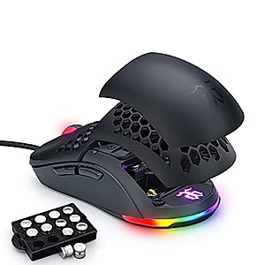 DGG ST-M5 12,000 DPI RGB Ambidextrous Wired Gaming Mouse,Ultralight Honeycomb Mouse,Side Wing and Personalized Weights Design Ergonomic Gaming Mice Left Handed or Right Handed