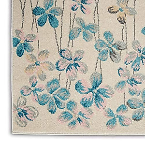 Nourison Tranquil Floral Ivory 5'3" x 7'3" Area -Rug, Easy -Cleaning, Non Shedding, Bed Room, Living Room, Dining Room, Kitchen (5x7)
