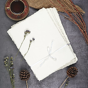 400 GSM / 25 Sheets - Rough/Textured Watercolor Drawing/Sketching Paper 10.5"X7.5" - Handmade/Deckle Edge Paper Made from Virgin Egyptian Cotton - Off-White by Leather Village