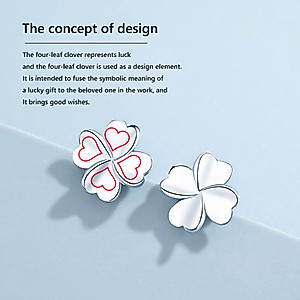 Four Leaf Clover Stud Earrings for Girls Delicate Petite Plant 999 Sterling Silver Jewelry Hand Polished Hypoallergenic Spiral Eardrop for suitable for Women daily wear (7.2mm)