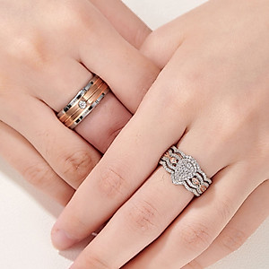 Newshe Jewellery Wedding Rings Set for Him and Her AAAAA Cz Women Mens Tungsten Bands 925 Sterling Silver Rose Gold 11&7