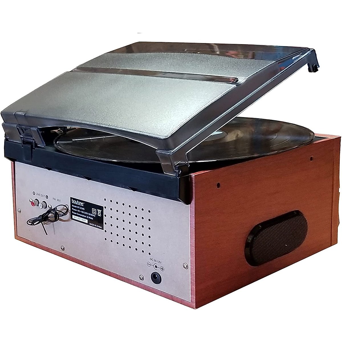 Boytone BT-22MS, Bluetooth Record Player Turntable, AM/FM Radio, Cassette, CD Player, 2 Built in Speaker, Ability to Convert Vinyl, Radio, Cassette, CD to MP3 Without a Computer, SD Slot, USB, AUX