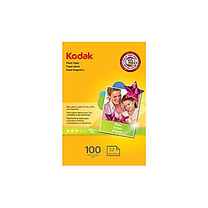 Kodak Photo Paper for inkjet printers, Gloss Finish, 7 mil thickness, 100 sheets, 4" x 6" (1743327)