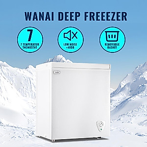 WANAI Deep Freezer 5.0 Cu Ft Chest Freezer With Adjustable Thermostat And Removable Storage Basket Small Freezer For Home Kitchen Office Bar