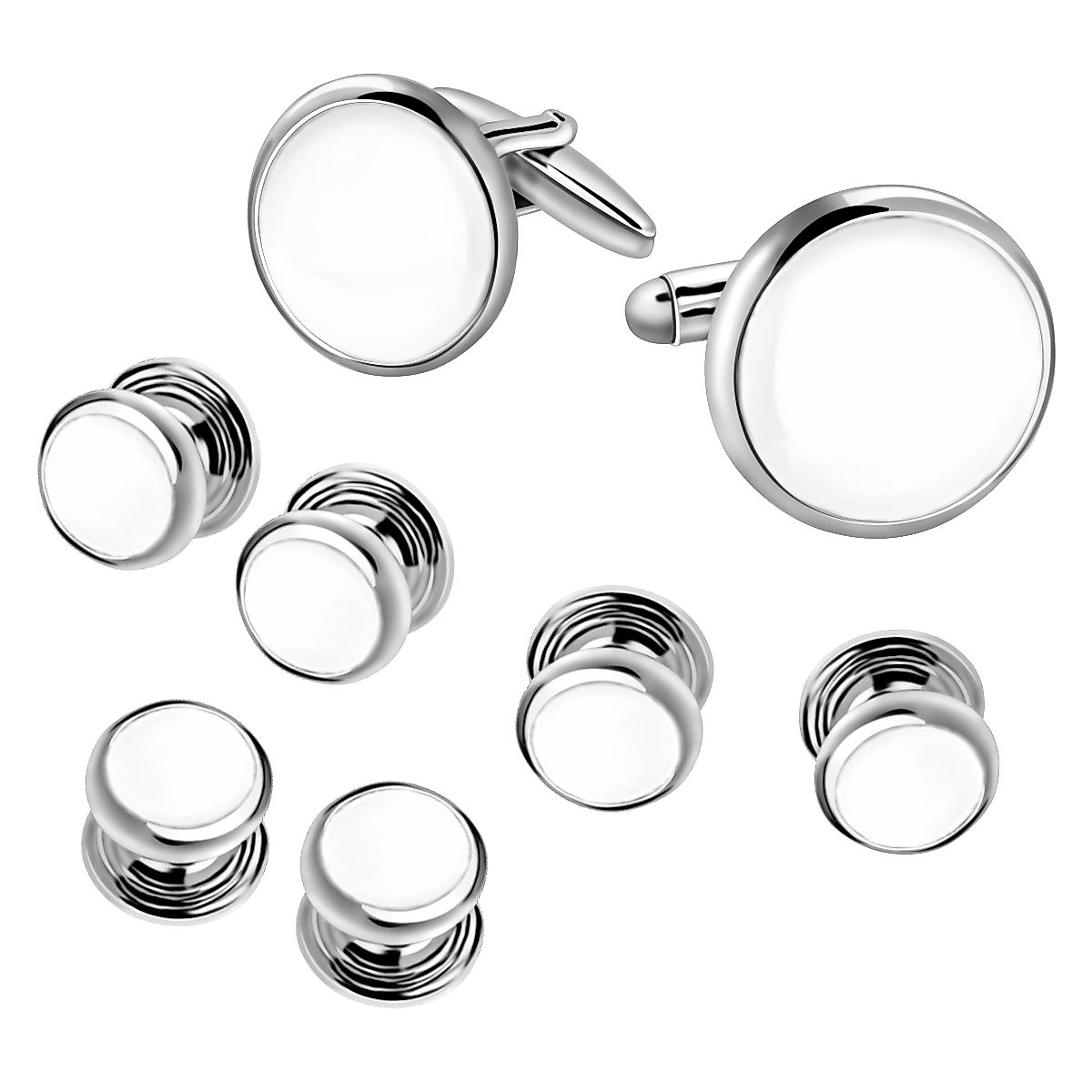 IPINK-Mens Cufflinks and Studs Set Tuxedo Formal Kit Shirts Business Wedding (White)