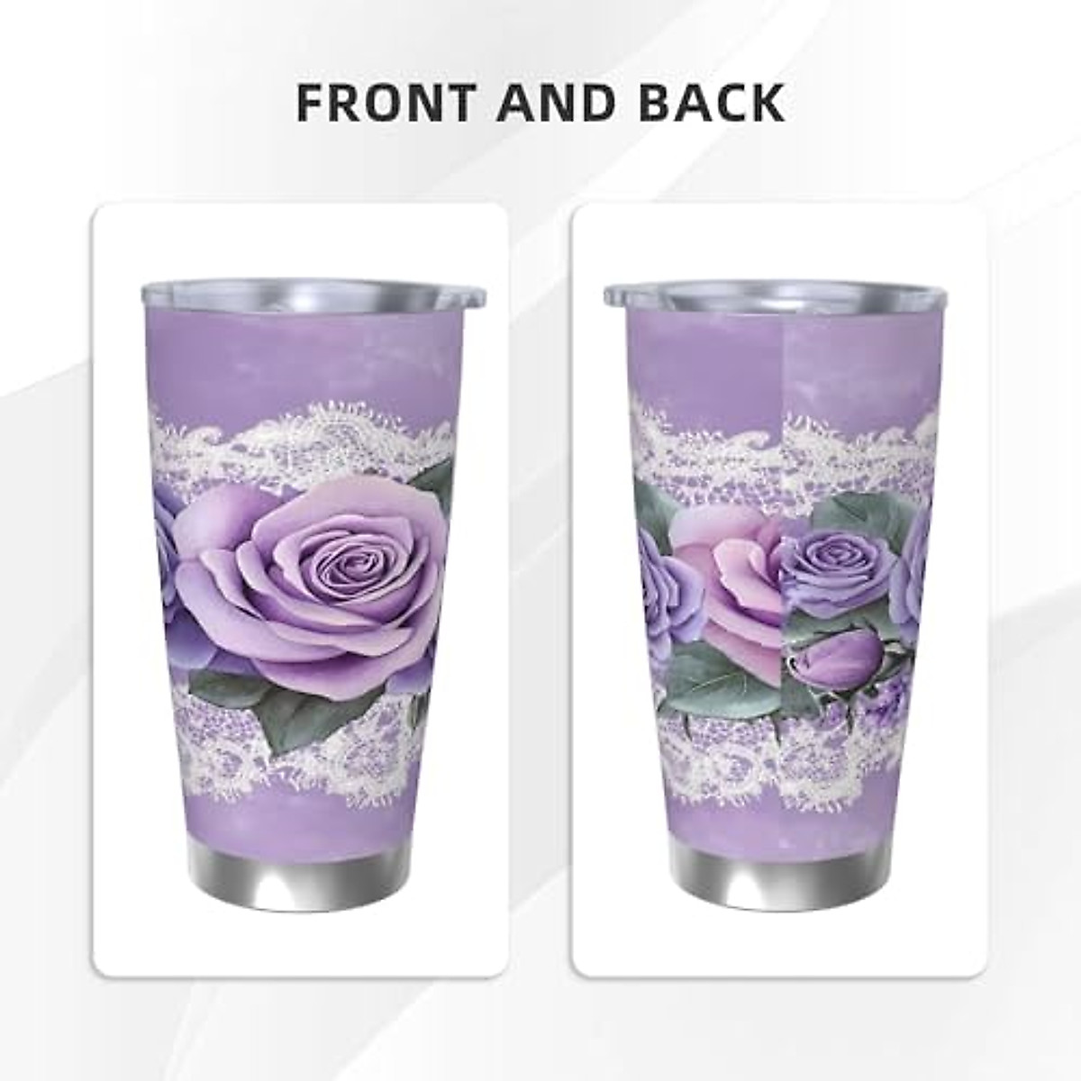 AYCZN Rose Lace 20 OZ Tumbler Stainless Steel Travel Coffee Mug, Lavender Insulated Water Bottle with Lid and 2 StrawsLeakproof Thermal Cup