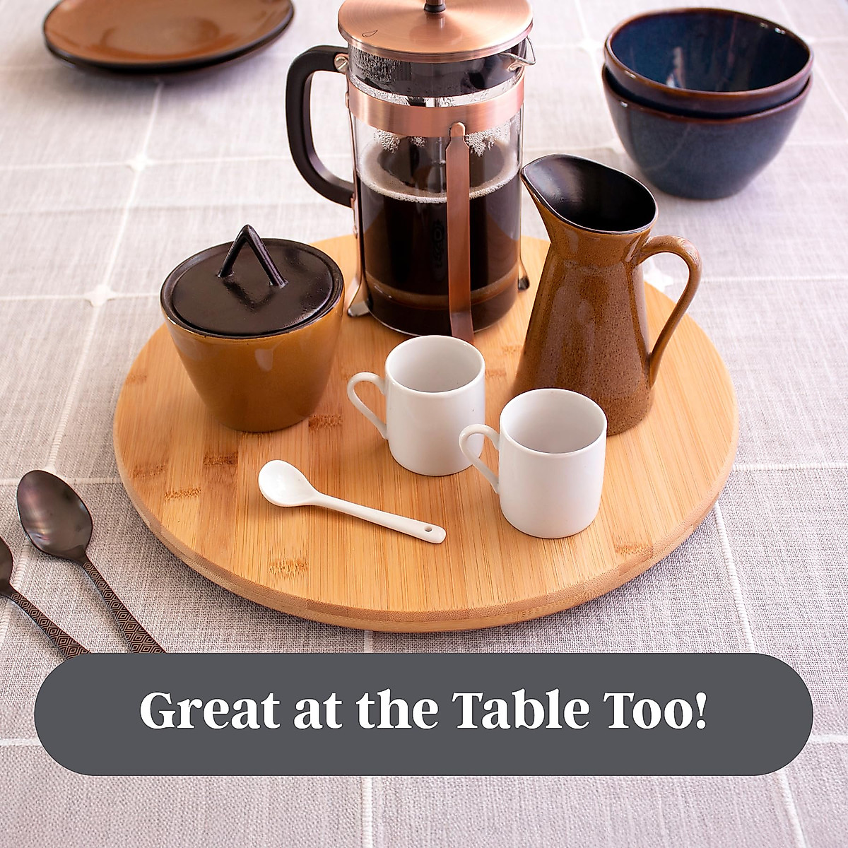 TB Home 14” Bamboo Lazy Susan Organizer for Kitchen, Turntable for Cabinet, Table or Pantry