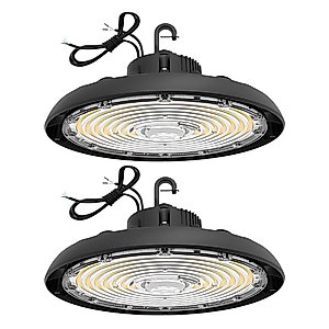 UFO LED High Bay Light with Sensor Base, 120-277Vac, 180W to 240W Adjustable Watt and CCT 3500K to 5000K, IP65 Commercial Bay Lights with 6ft Wire, 0-10V Dim Warehouse Lighting, ETL Listed, 2PK