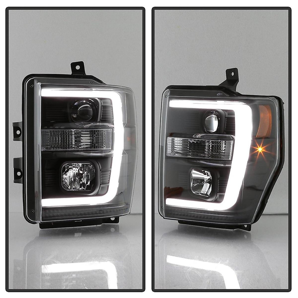 ACANII - For Black 2008 2009 2010 Ford F250 F350 Superduty Pickup LED Tube Projector Headlights Headlamps Set Left+Right