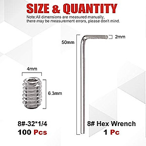 Hilitchi 100Pcs SAE Stainless Hex Allen Head Socket Set Screws Grub Screw Bolts Assortment Kit Internal Hex Drive Cup-Point Screws #8-32 x 1/4