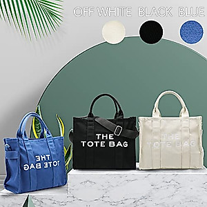 Tote Bags for Women, Canvas Crossbody Tote Bags with Zip Casual Canvas Shoulder Bags for Work School shopping and Travel (12X5X10in) (blue)