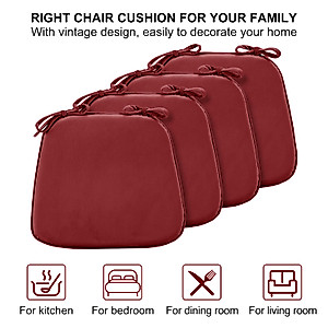 LOVTEX Chair Cushions for Dining Chairs 4 Pack - 17"x16"x1.5" Kitchen Chair Cushions - Dining Chair Pads with Ties, Red