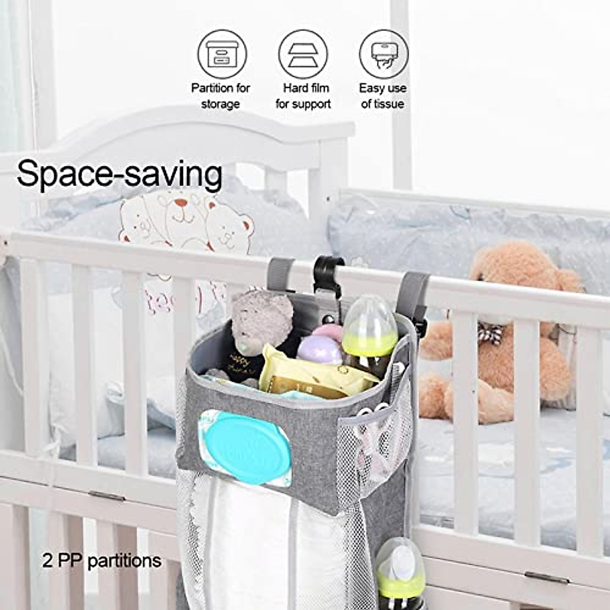 Hanging Diaper Organizer | Diaper Holder for Crib Car Nursery Organizer | Hanging Nursery Diaper Stacker Organizers for Cribs, Baby Essentials