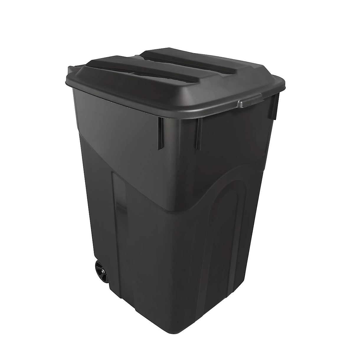 CHBcjq Heavy Duty Wheeled Plastic Garbage Can, 45 Gallon Capacity, Attached Lid, Black