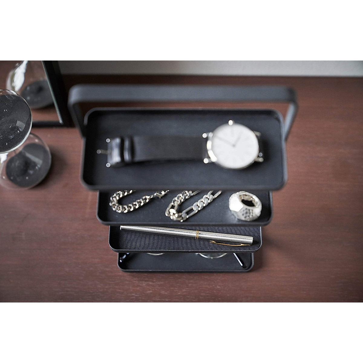 Yamazaki Home Tower 4-Tier Accessory Tray - Jewelry Holder & Storage Organizer - Steel, One Size, Black