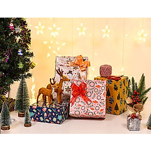 ZINTBIAL Christmas Wrapping Paper for Kids Boys Girls Baby Men Women - Gift Wrapping Paper Include Santa, Stockings,Tree, Xmas Wrapping Paper 20 x 29 Inches per Sheet （12 Sheets 48 sq. ft.）Recyclable,Easy to Store,Not Rolled