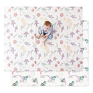JumpOff Jo - Large Waterproof Foam Padded Play Mat for Infants, Babies, Toddlers, Play Pens & Tummy Time, Foldable Activity Mat, 70 in. x 59 in. - Fairy Blossom