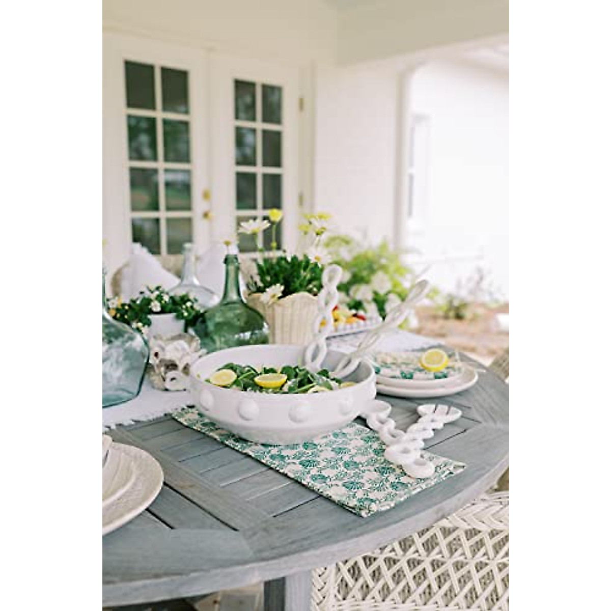 Mud Pie Beaded Serving Bowl, White, 5" x 12" dia