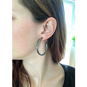 Sheila Fajl Small Everybody's Favorite 2 Inch Tubular Lightweight Womens Hoop Earrings in Brushed Gunmetal Silver Plated