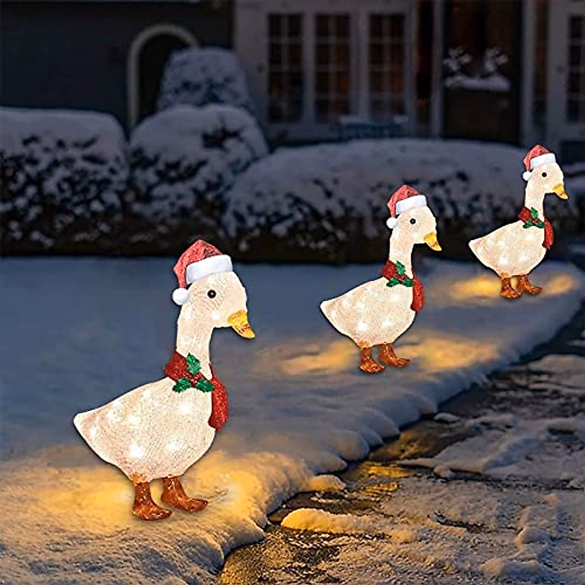 Fdrone Light Up Duck with Scarf Ground Outdoor Decoration Patio Yard Garden Plugin Christmas Decoration Solar Ground Lights 1 (A, One Size)