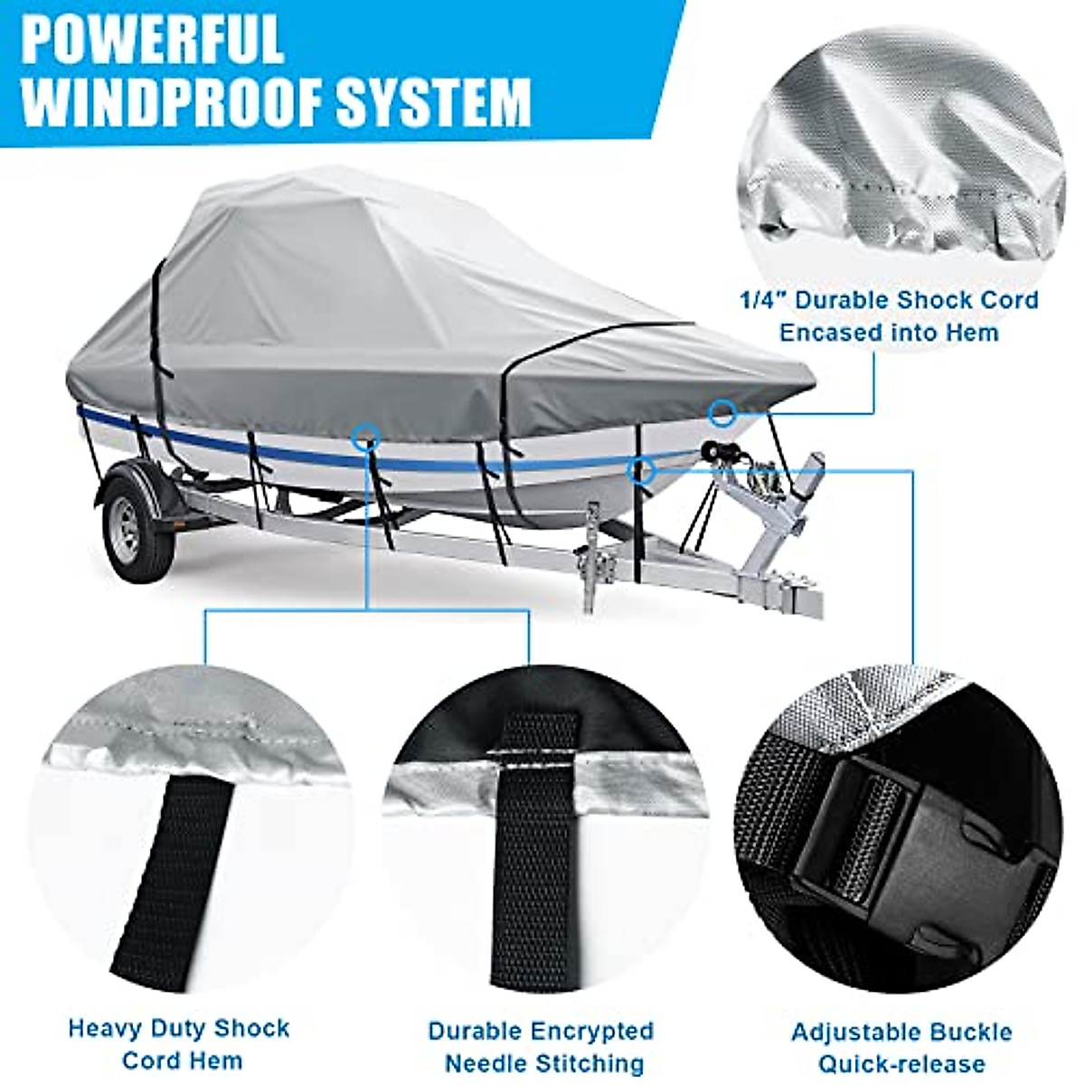Wakeboard Tower Boat Cover, Heavy Duty 100% Waterproof Over The Tower Cover for V-Hull Fishing Tournament Boat w/Ski Wakeboard Tower Boat Cover (25′-27′L,Up to 116″W, Grey)