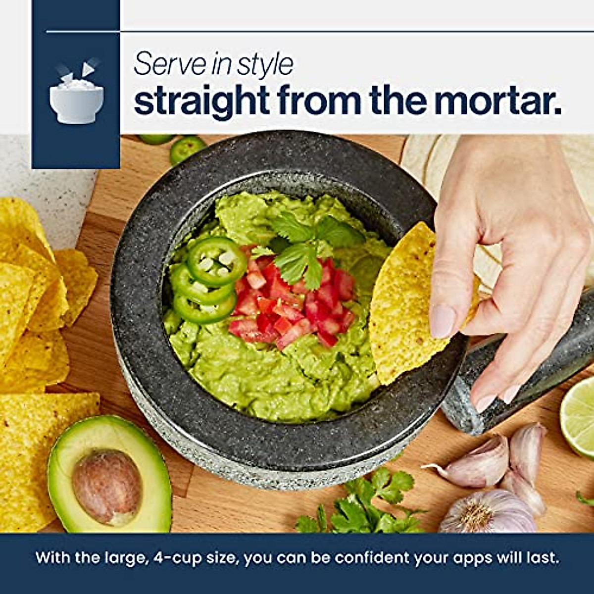 HiCoup Kitchenware 7-Inch Granite Mortar & Pestle Set - Herb, Spice & Guacamole Grinder