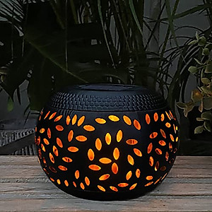 Solar Table Lantern Outdoor Waterproof- Dancing Flickering Flame Solar Powered LED Light，Black Metal Desktop Decorative Lamp Auto On/Off Lighting Dusk to Dawn for Desk Patio Garden Pathway Yard