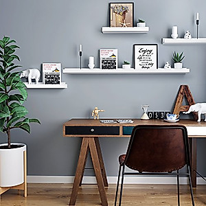 SONGMICS Floating Shelf, Wall Shelf Ledge 3.9 x 43.3 Inches with Front Edge, for Picture Frames, Books, Spice Jars, Living Room, Bathroom, Kitchen, Easy Assembly, White ULWS46WT