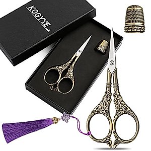Embroidery Scissors, Sewing Scissor Sharp Tip Stainless Steel, Vintage European Design Scissors with Tassel,Thimble, DIY Tools Dressmaker Shears for Fabric, Embroidery, Needlework (Green patina)